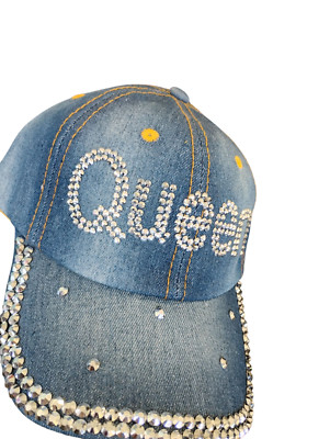 New Women's Rhinestone Crown Baseball Cap Denim And Black Crystal ...