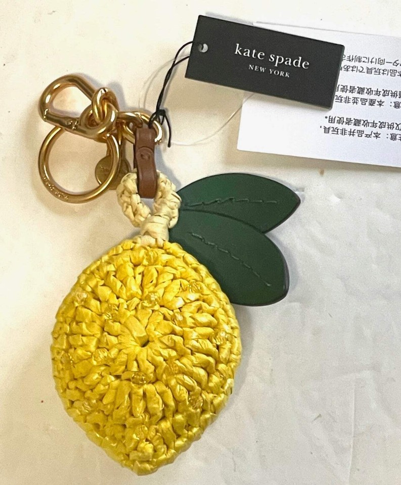 Kate Spade Lemon Drop Bag Charm Keychain Yellow Leather Crochet Beaded ...