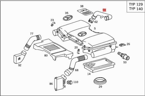 Genuine Mercedes W124 r129 Breather Hose Valve Cover to Air Filter ...