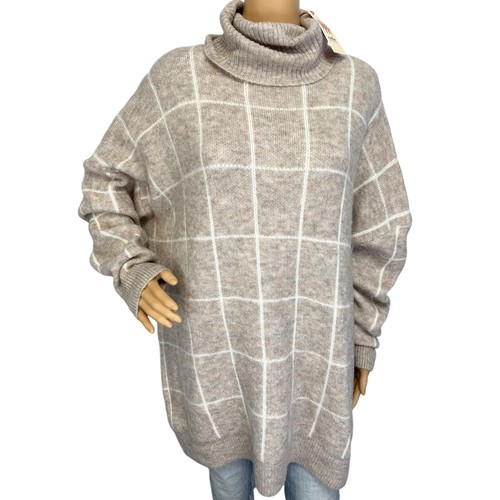 NWT Entro Cowl Neck Window Pane Sweater Beige Size 1X Oversized Neutral ...