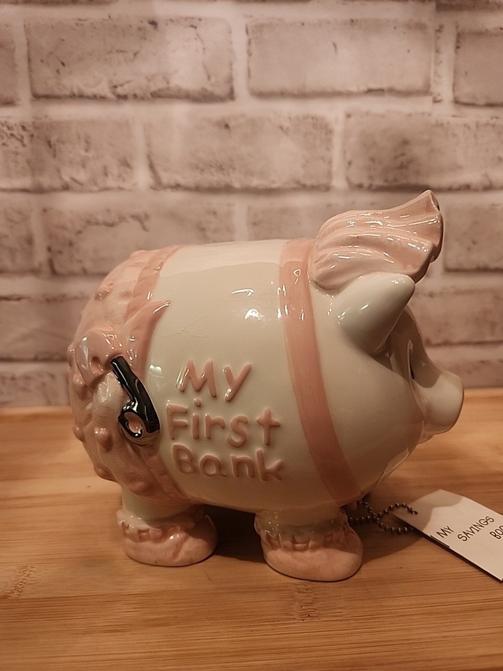Mud Pie My First Bank Piggy Bank Baby Pink Pig Piggy Bank Ceramic | eBay