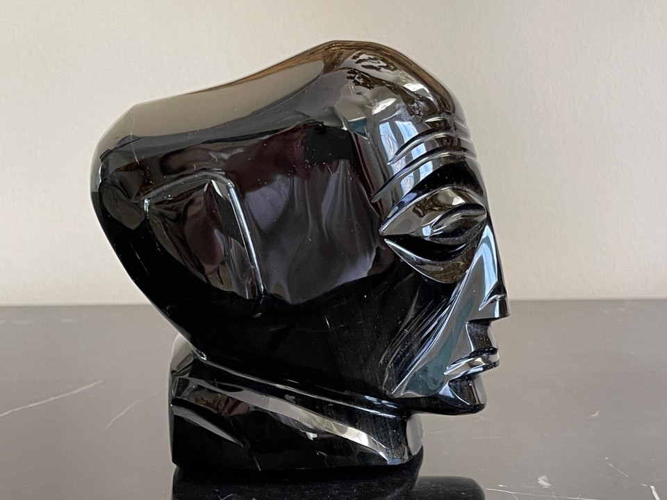 Hand Carved Black Obsidian Mayan Aztec Tribal Head Statue | eBay