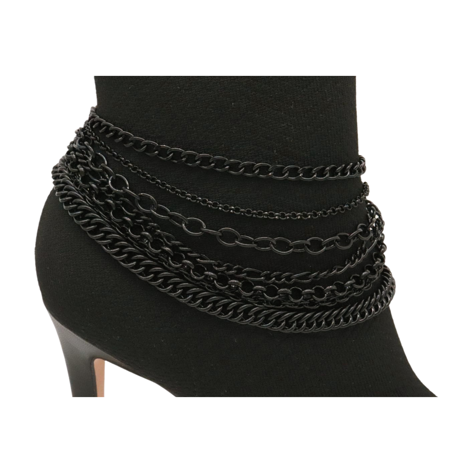 Women Black Metal Boot Chain Bracelet Western Shoe Bling Anklet Charm ...