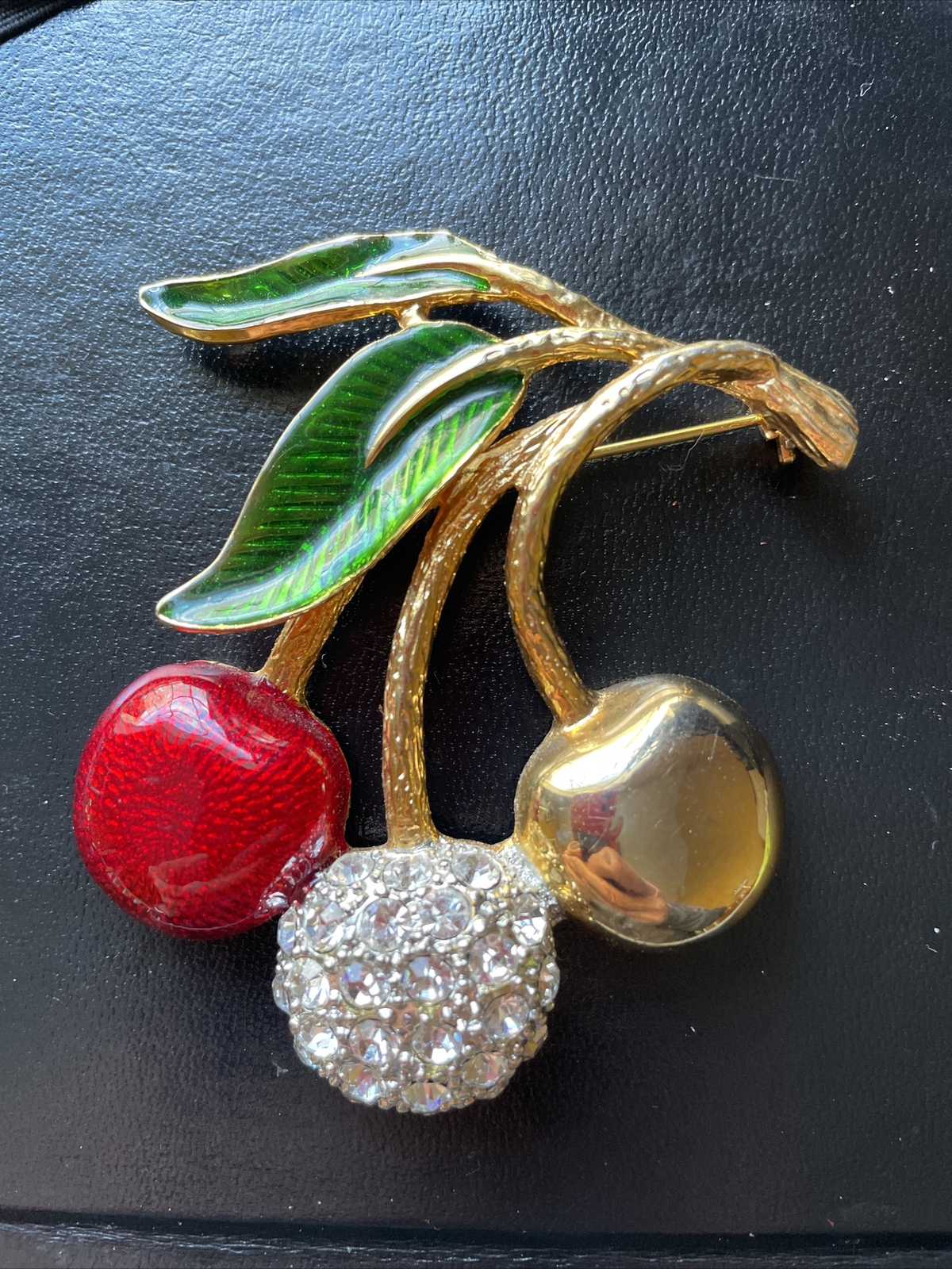 Vintage Red Enamel Rhinestone CHERRIES (3) Cherry Fruit Pin Brooch | eBay