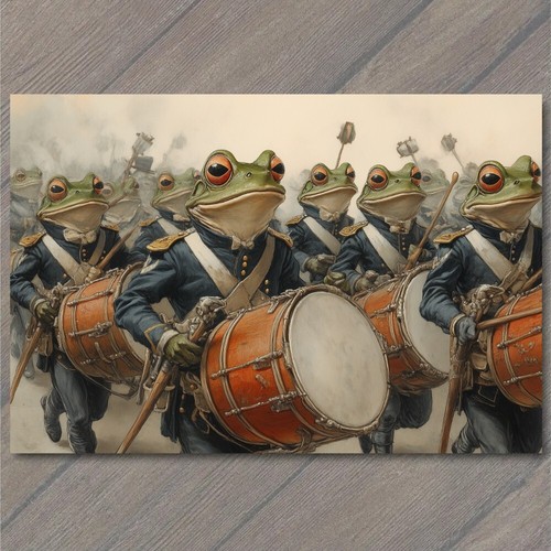 FLATCARD Frog Army Drummers Marching Parade Military Style Fantasy ...