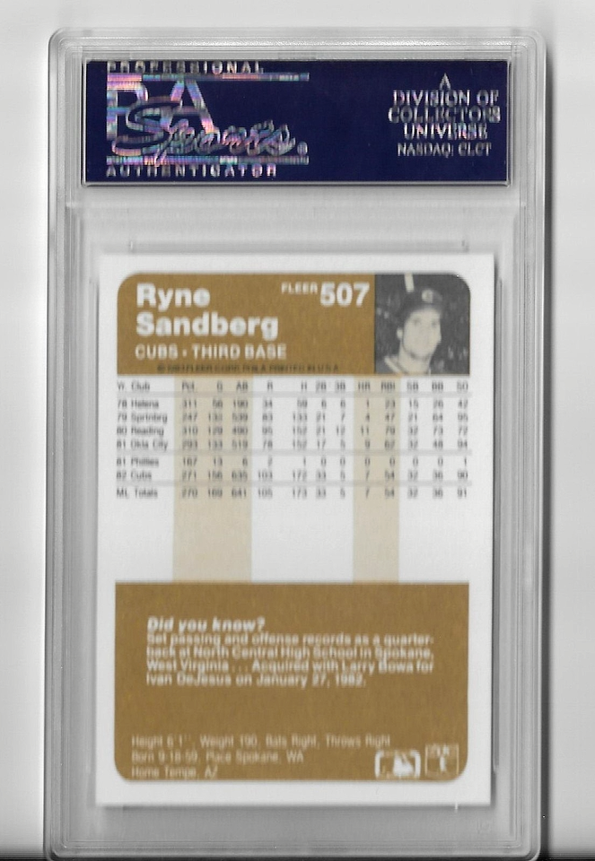 RYNE SANDBERG 1983 Fleer Baseball ROOKIE RC PSA 10 Gem Mint HOF | eBay