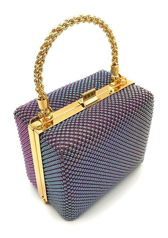 XX-Small Metal Beaded Mesh Evening clutch purse with Shoulder strap and ...