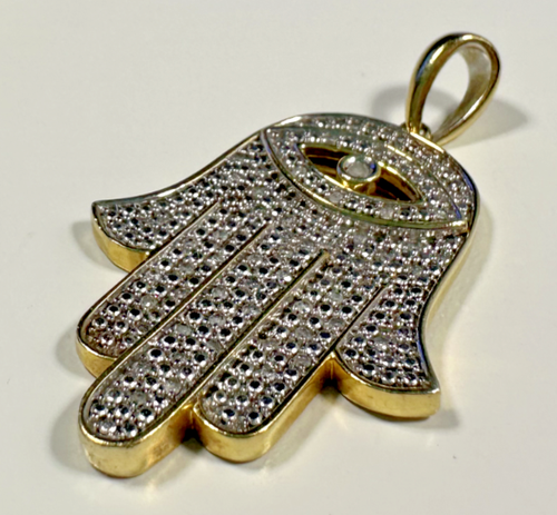 Men's Diamond Hamsa Hand Pendant (1/4 ct. t.w.) 14k Gold-Plated ...