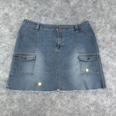 No Excuses Skirt Womens 20W Blue Cargo Flat Front Raw Hem Medium Wash ...