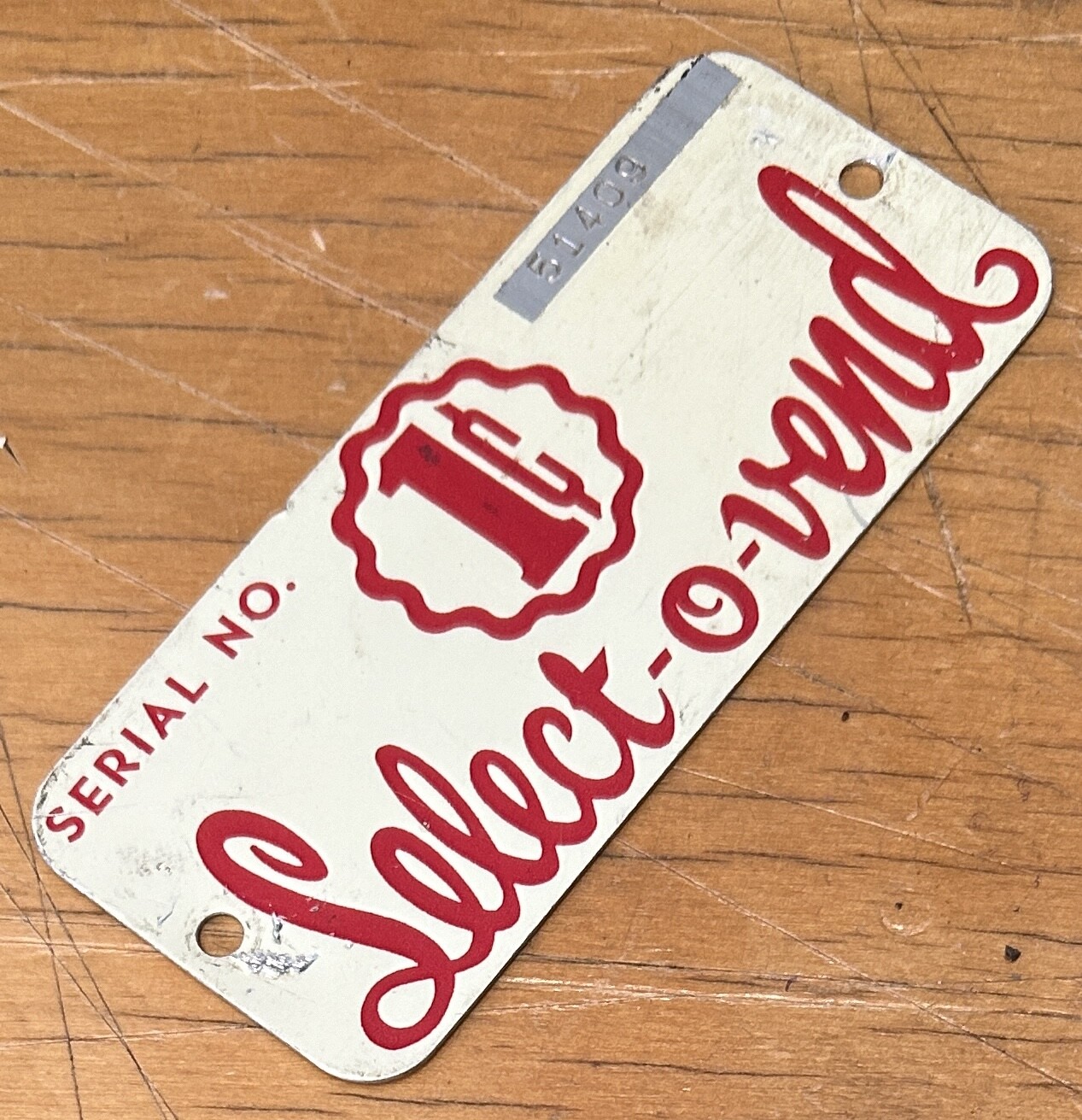 RARE ORIGINAL NAME PLATE SERIAL NUMBER TAG SELECT-O-VEND 1 CENT CANDY ...