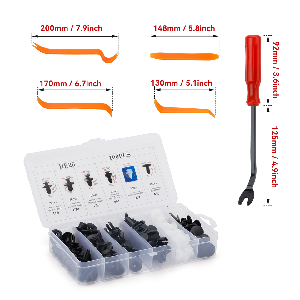 100pcs Universal Car Bumper Body Clips Door Panel Clips Fastener Fender ...