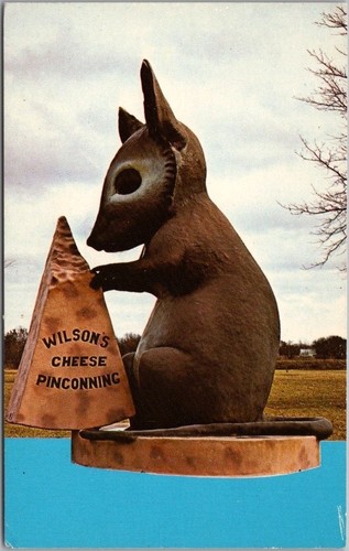 1960s PINCONNING, Michigan Postcard WILSON'S CHEESE SHOP / Mouse Statue ...