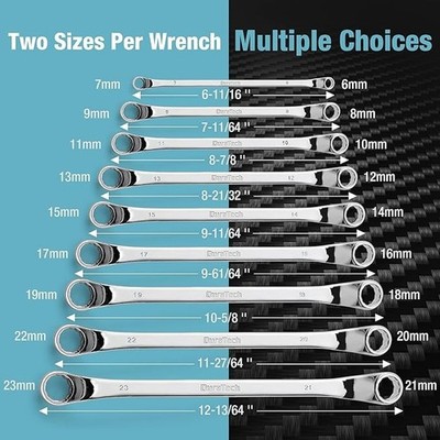 9 PCS Double Box End 75 Degree Deep Offset EXTRA LONG Wrench Tools Set ...