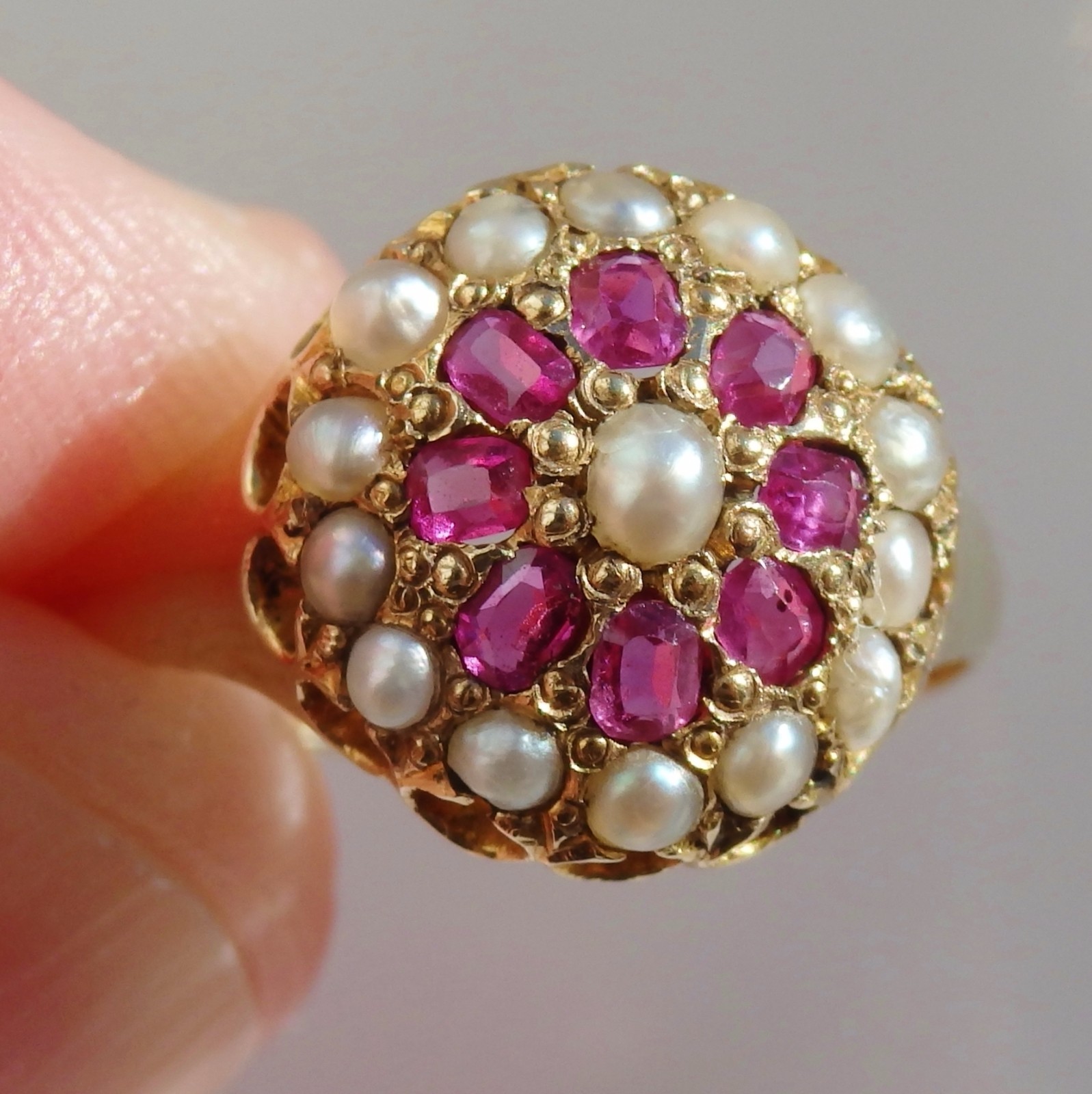 Stunning Antique Victorian 15ct Gold Ruby & Pearl Cluster Ring c1871 | eBay
