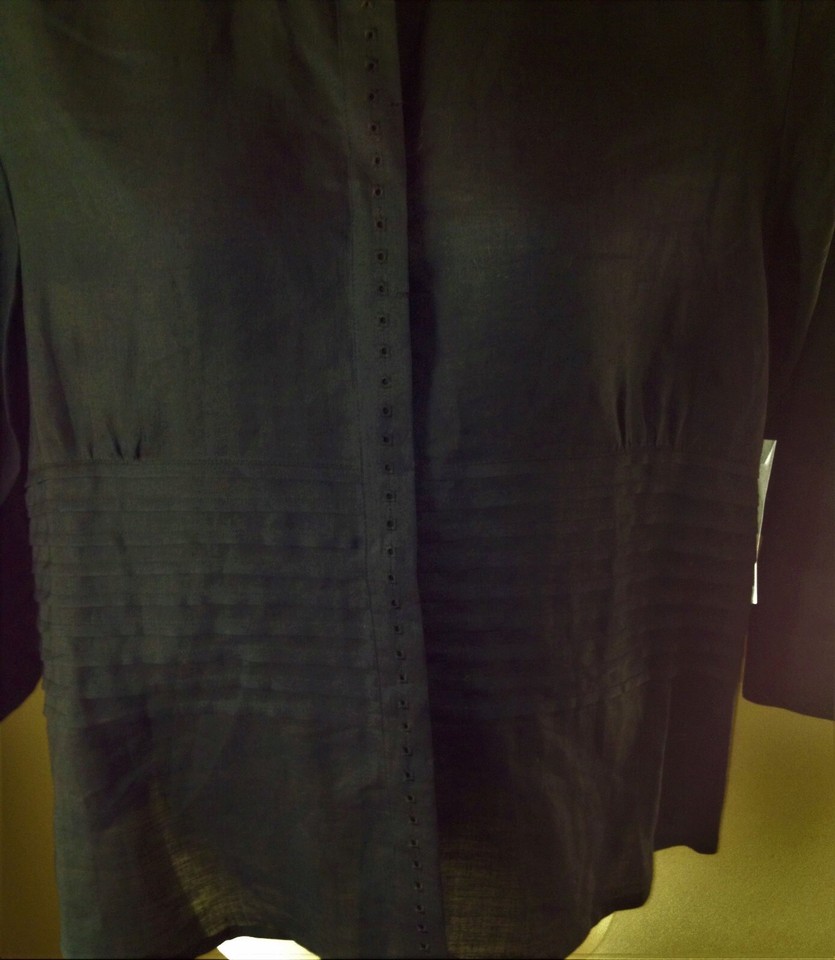 Ann Gerlin Womens BLACK LINEN TOP 18W NEW Shirt NWT Pretty Detail | eBay