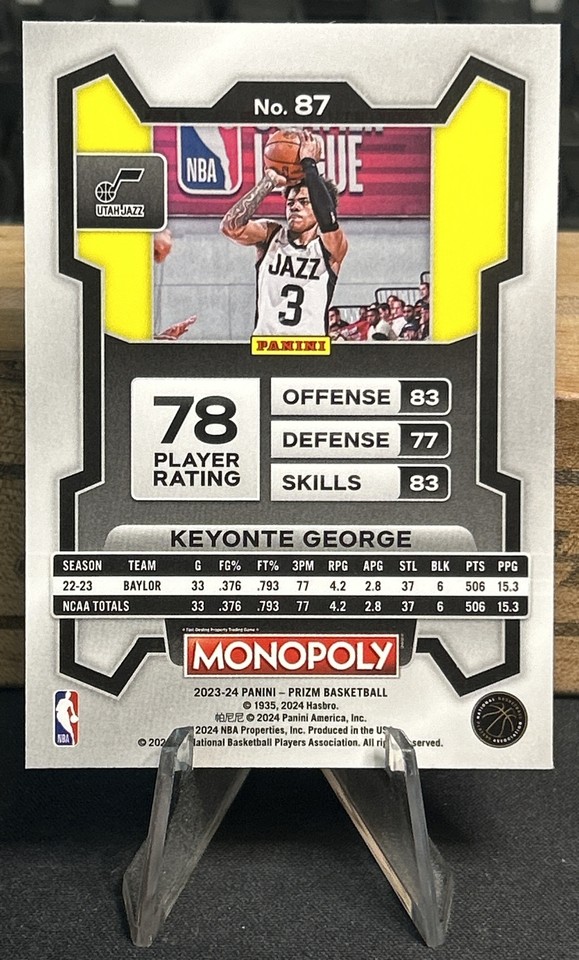 2023-24 Prizm NBA Monopoly Keyonte George Rookie Base RC #87 Utah Jazz ...