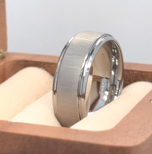 8mm Silver Tungsten Promise Band Stain Surface Polished Ring Wife ...