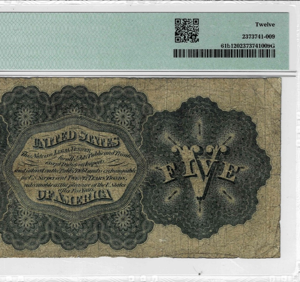 1862 $5 Legal Tender note--fr.61b (Chittenden/Spinner) PMG Fine 15--Key ...