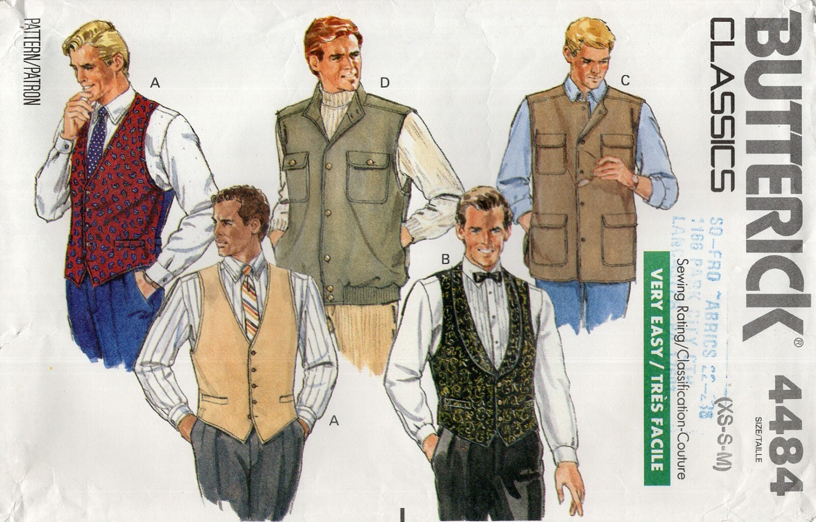 Butterick 4484 Men's Set of Vests w Cutaway Armhole, Side Slits ...