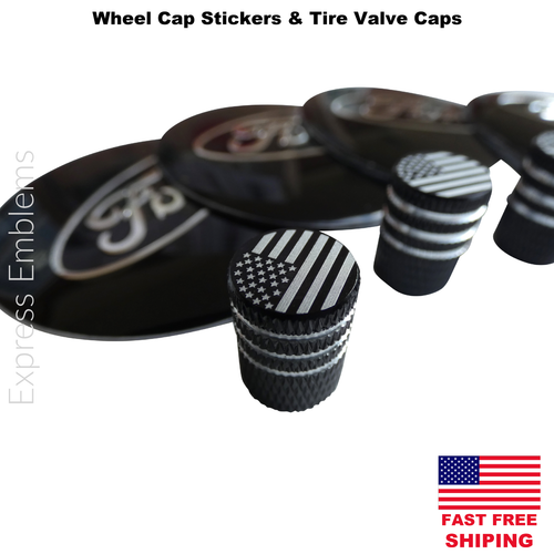 4 FORD Wheel Cap Hub Sticker Decal 2.20" & 4 Tire Valve Stem Caps ...