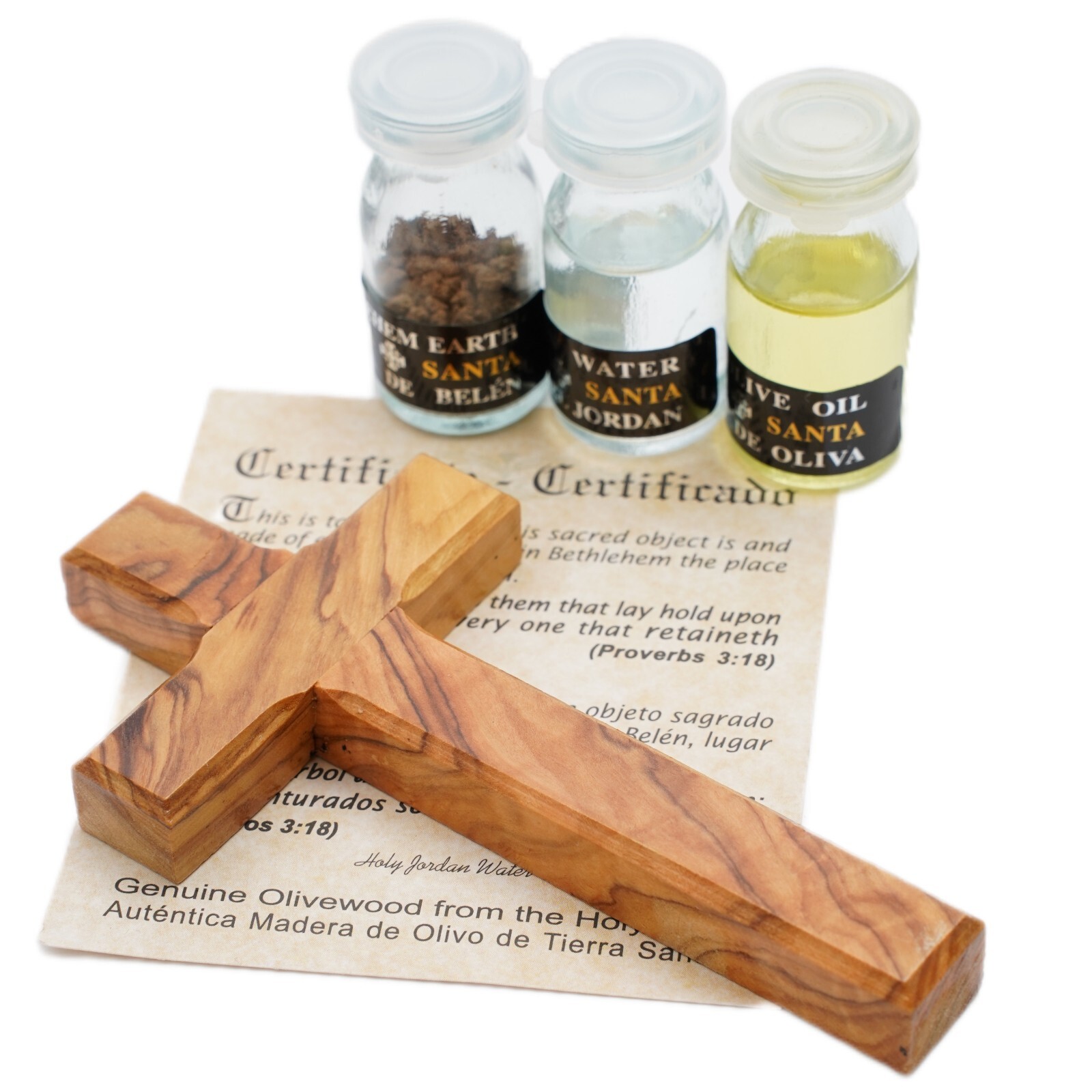 Handmade Olive Wood Cross Christian Gift Set 4 pcs Holy Land Bethlehem ...
