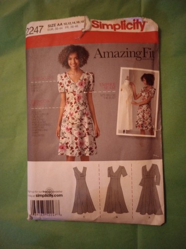 Slimming Empire Waist Dress Simplicity 2247 Sz10-18 Princess Seams ...