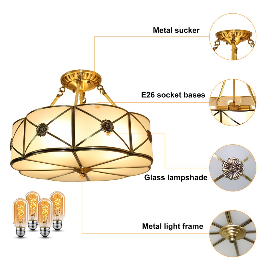 Vintage Ceiling Light Chandelier Stained Glass Lamp Flush Mount Fixture ...