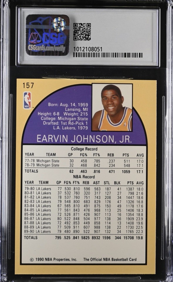 Magic Johnson 1990 NBA Hoops MVP Card #157 Los Angeles Lakers CSG 7 ...
