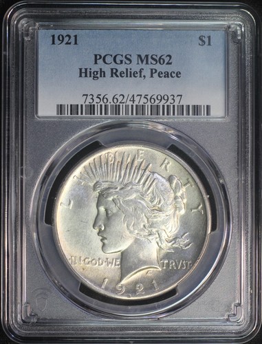 1921 P Peace Silver Dollar PCGS MS62 High Relief Key Date Low Mintage ...