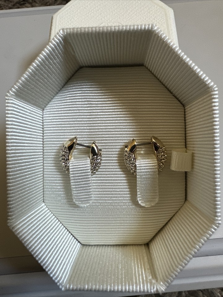 Swarovski Dextera Hoop Earrings, Pavé, Small, White, Gold-Tone Plated ...