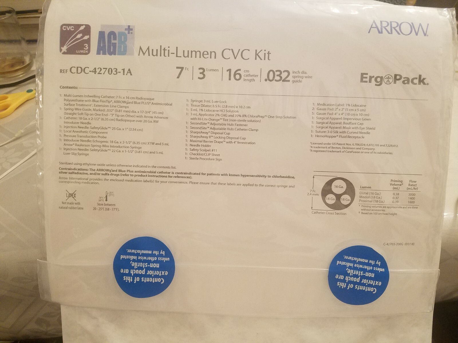 Arrow Cdc-42703-xp1a Pressure Injectable Multi-lumen CVC Kit 7fr for ...