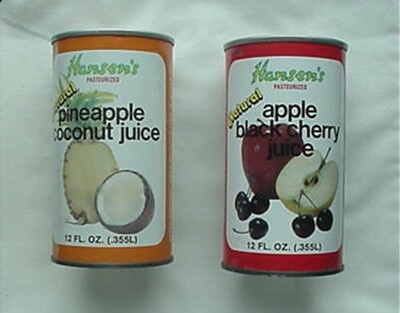 1970s HANSEN JUICE CANS (2) (STEEL TAB-TOP) APPLE BLK CHERRY ...