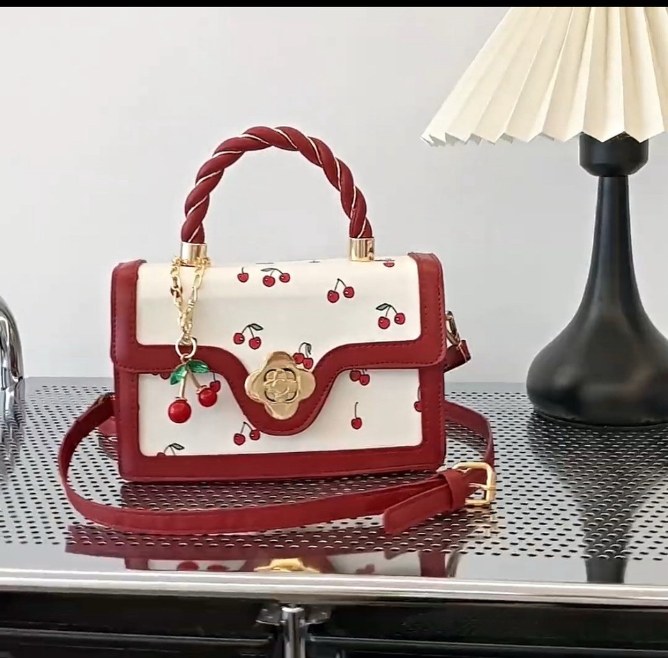 New Cherry Print Burgundy Mini Handbag/Crossbody | eBay