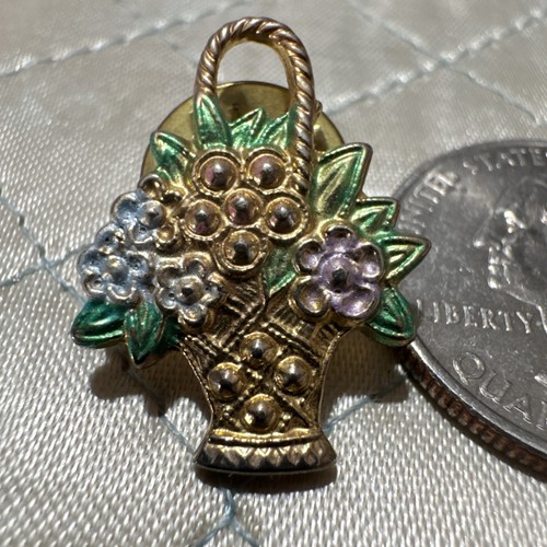 Vintage Gold Tone Beautiful Colorful Flower Basket Lapel Pin | eBay