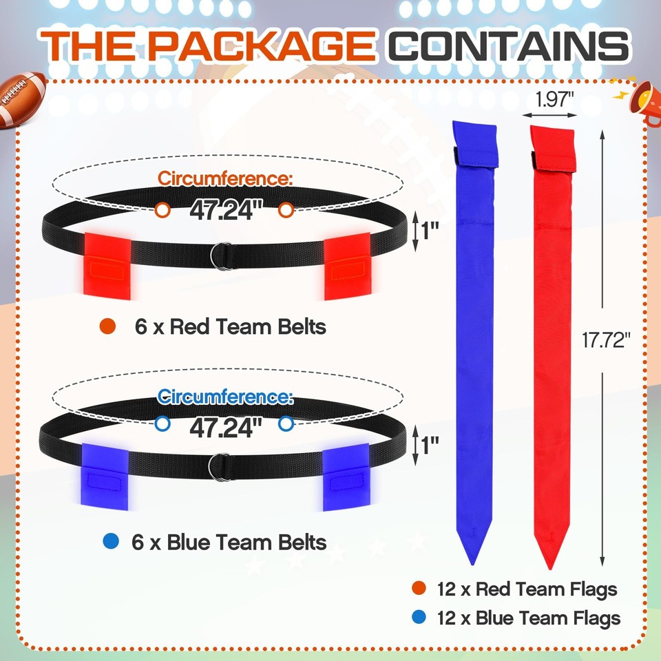 6 Sets Blue and Red Glow in the Dark Flag Football Belts Set Light up ...