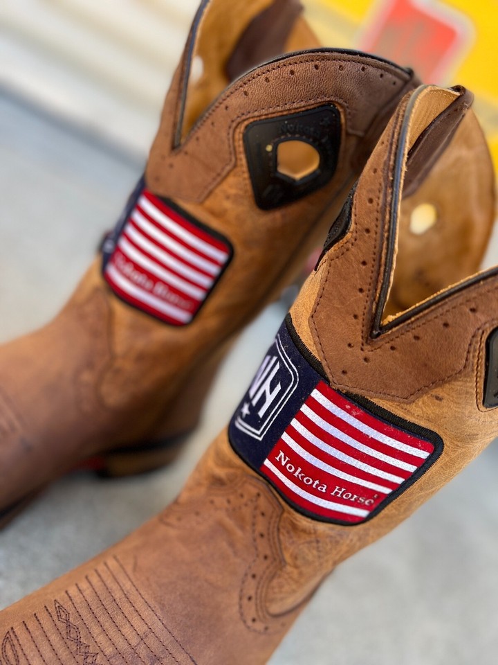 MEN'S WORK BOOTS AMERICAN FLAG STEEL TOE SQUARE COWBOY GENUINE LEATHER ...