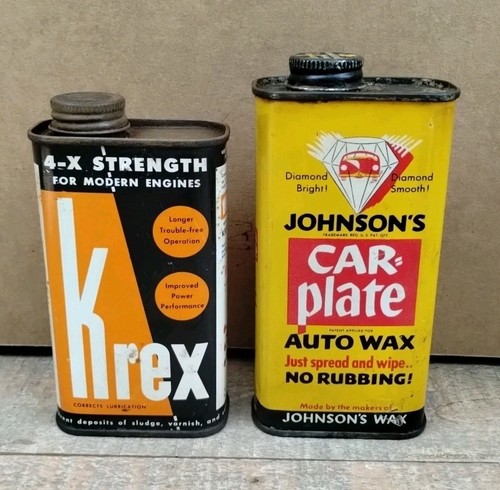 Krex GRAPHIC Motor Oil Additive Can & Johnson's Auto Wax Can | eBay
