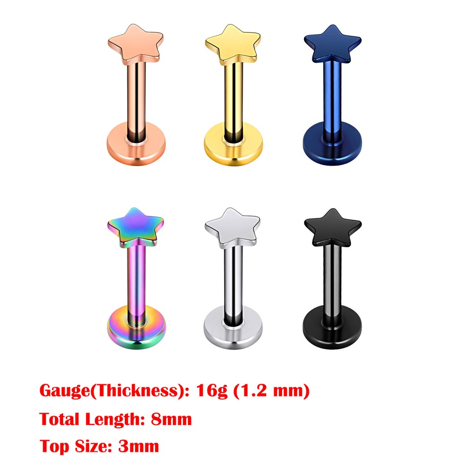 16G Labret Rings Lip Studs Surgical Steel/UV Nose Ring Tragus Cartilage ...