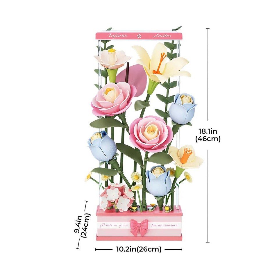 ROKR Plastic Flower Assembly 3D Puzzle Blooming Bouquet Box DIY Home ...