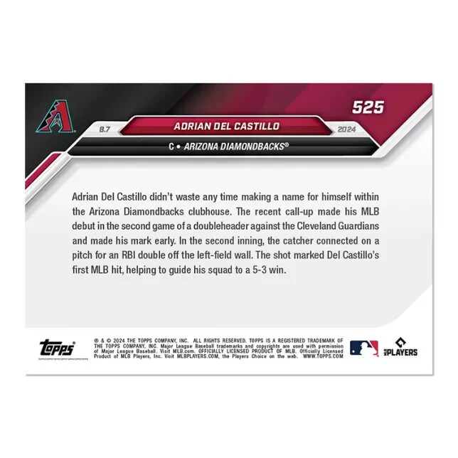 Adrian Del Castillo Diamondbacks Call-Up - 2024 MLB TOPPS NOW Card 525 ...