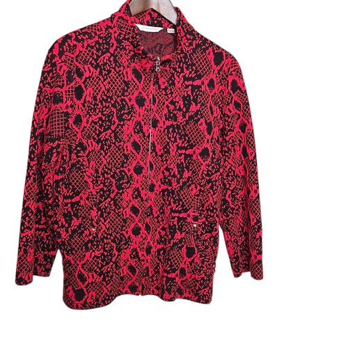 Erin London Full Zip Retro Jacket Snake Print Mock Neck Pullover Red ...