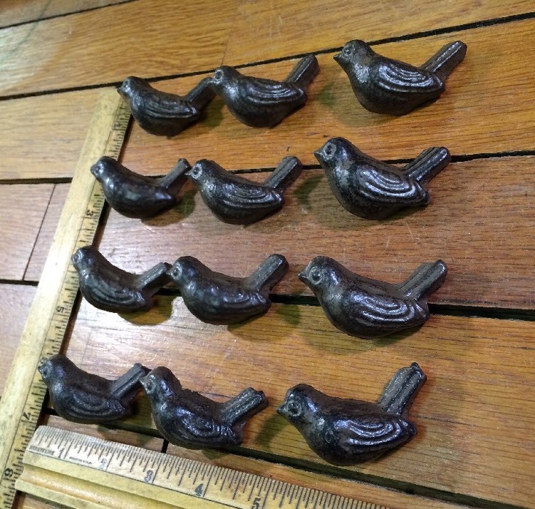 12 BIRD cast iron Knobs Pulls Drawer Door Cabinet Handles Rustic ...