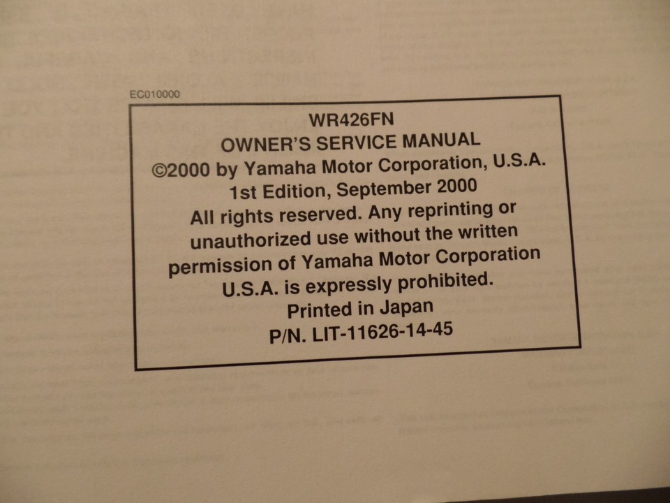 NOS YAMAHA SERVICE MANUAL WR426 FN WR 426 LIT-11626-14-45 | eBay