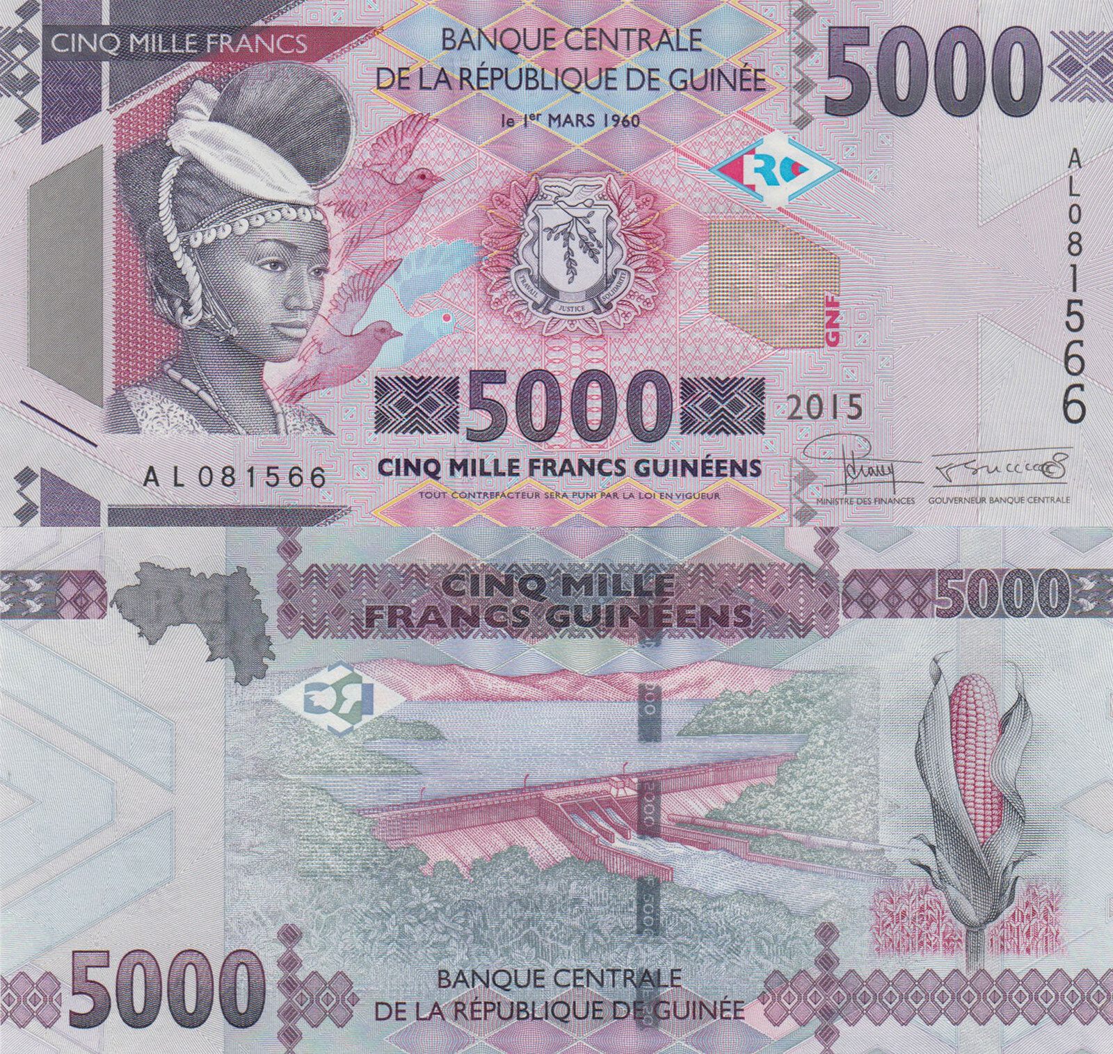 Guinea 5 PCS Set: 100 to 20000 Francs (2015) - p-A47,p-47,p-48,p-49,p ...