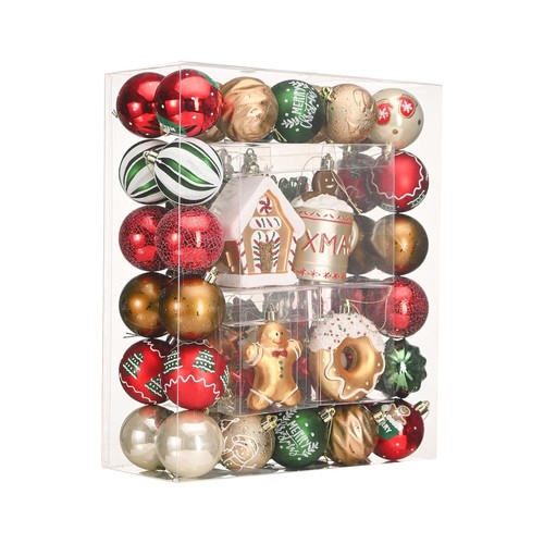 DecorbyHannah 100ct Christmas Ornaments Set, Gingerbread Red Green Gold ...