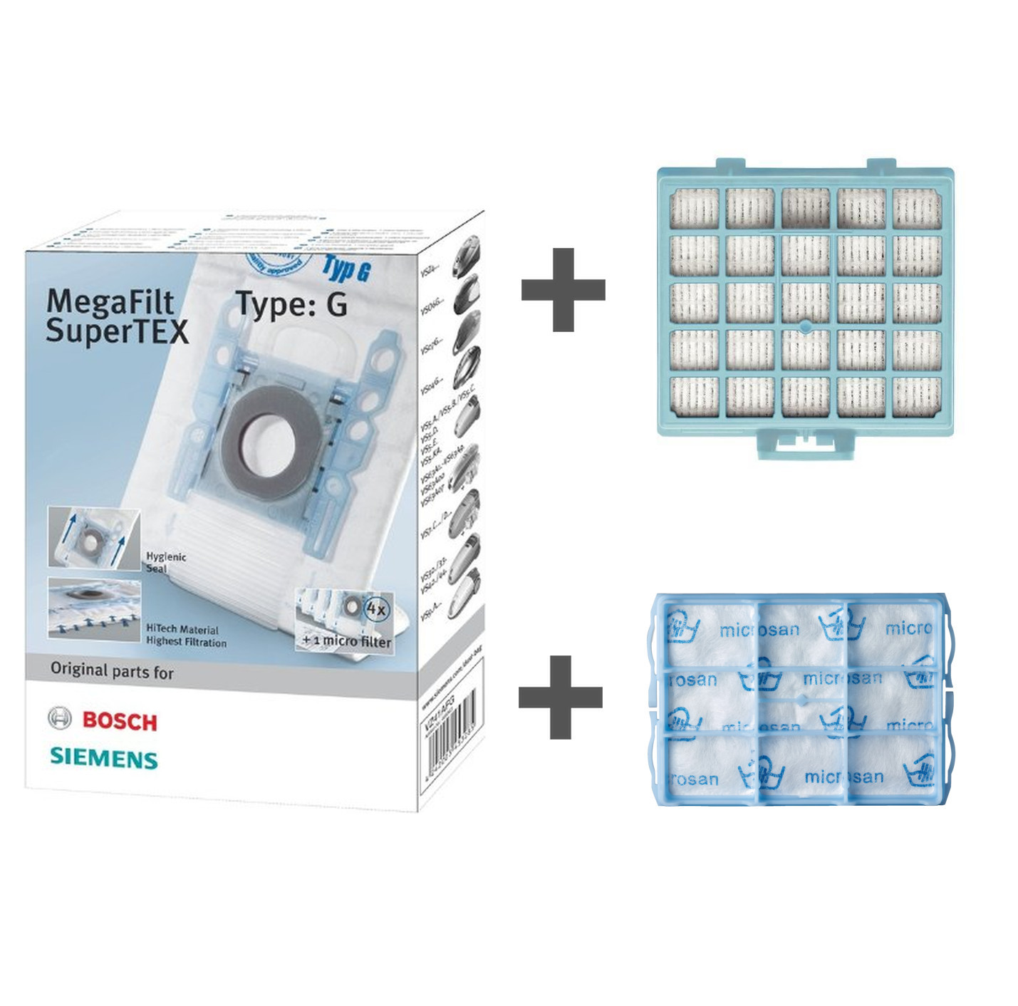 4 Staubbeutel Typ G + Filter + Motorschutz für Bosch BSG 60000 - 69999 ...