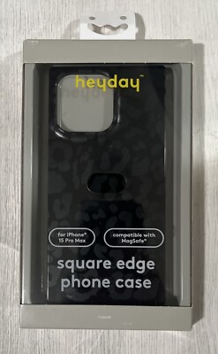 Heyday Square Edge Phone Case for iPhone 15 Pro Max Black Leopard ...