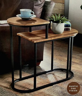 NEW 2Tier Side Table Modern Sofa Side Coffee table Living Room Rustic ...