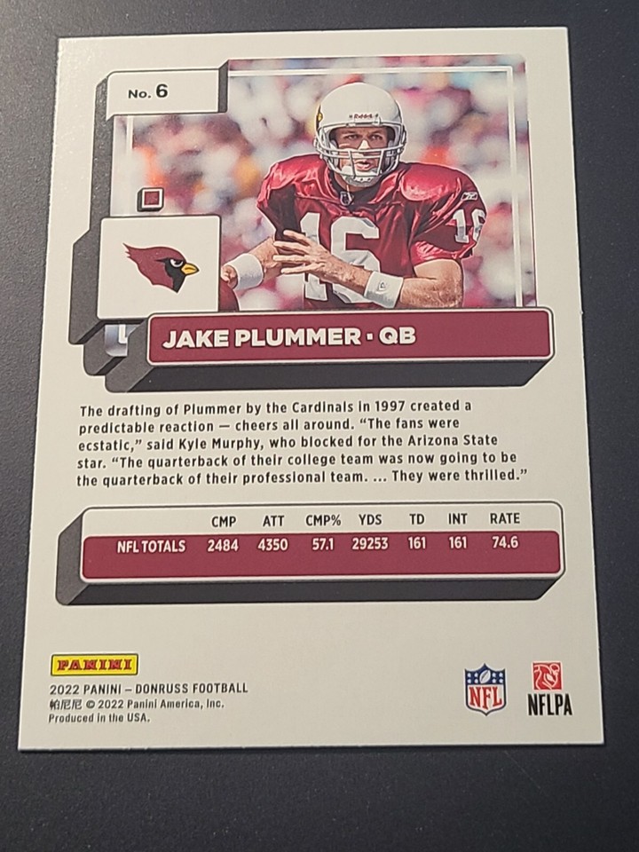 2022 Donruss Blue Press Proof #6 Jake Plummer Arizona Cardinals ...