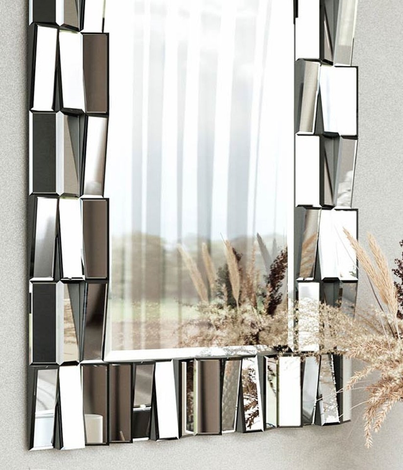 Grey Silver Wall Mounted Rectangle Mirror 3D Effect Contemporary Modern ...
